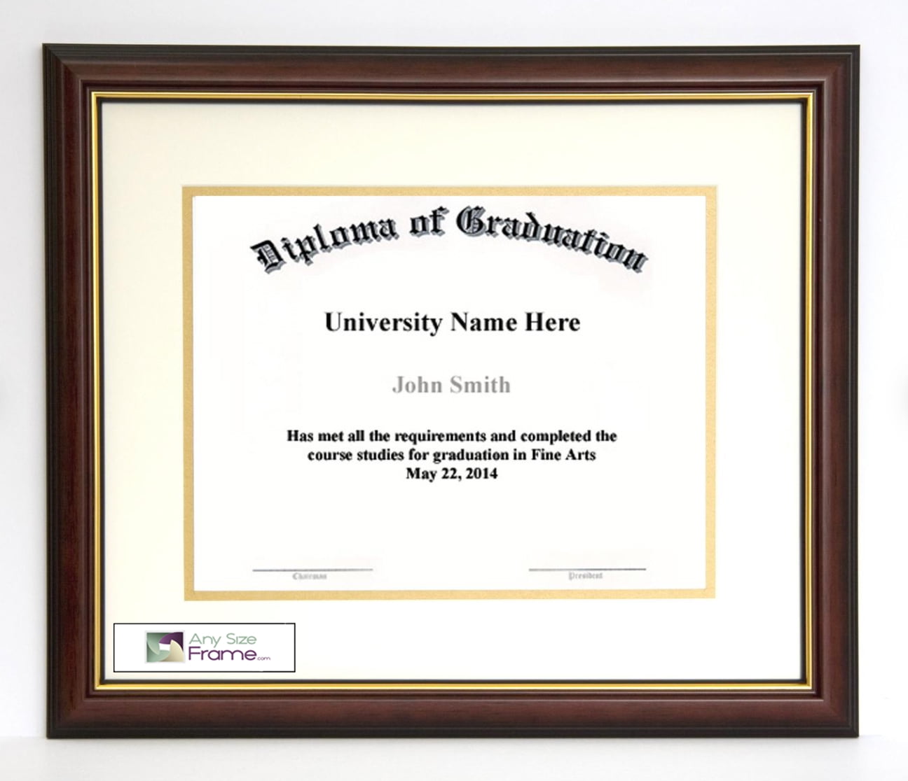 AnySizeFrame 16X20 Mahogany Diploma Frame with Gold Lip - Walmart.com