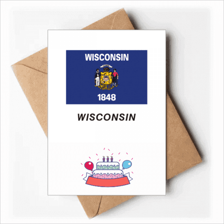Outline Flag State Wisconsin Happy Birthday Greeting Cards Envelopes ...