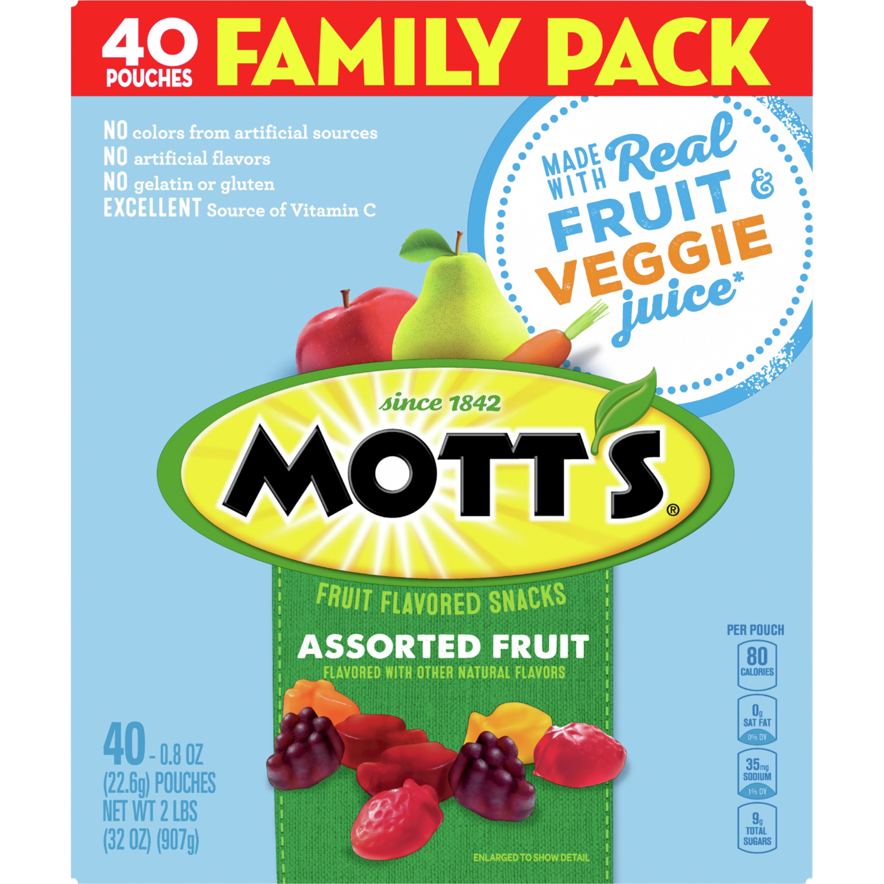 Mott s Fruit Flavored Snacks Assorted Fruit Pouches 0 8 Oz 40 Ct Mott s Fruit Flavored Snacks Assorted Fruit Pouches 0 8 Oz 40 Ct