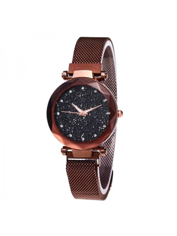 Topumt Women Elegant Starry Sky Watch Diamond Magnet Stainless Steel ...