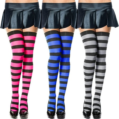 HTCM Womens Thigh High Socks Cotton Striped Over the Knee Socks Long ...