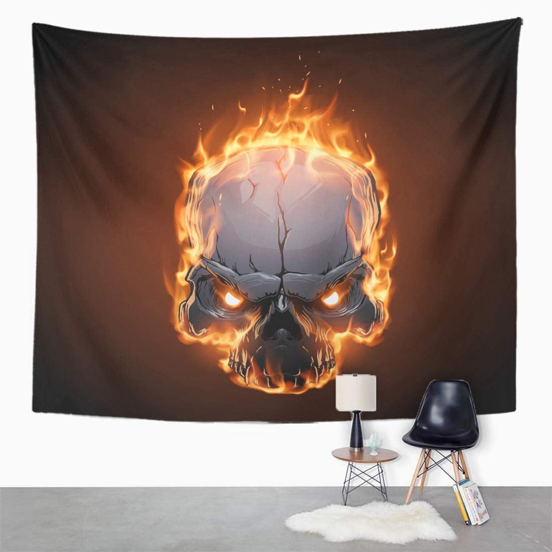 Flaming Evil Skull And Crossbones