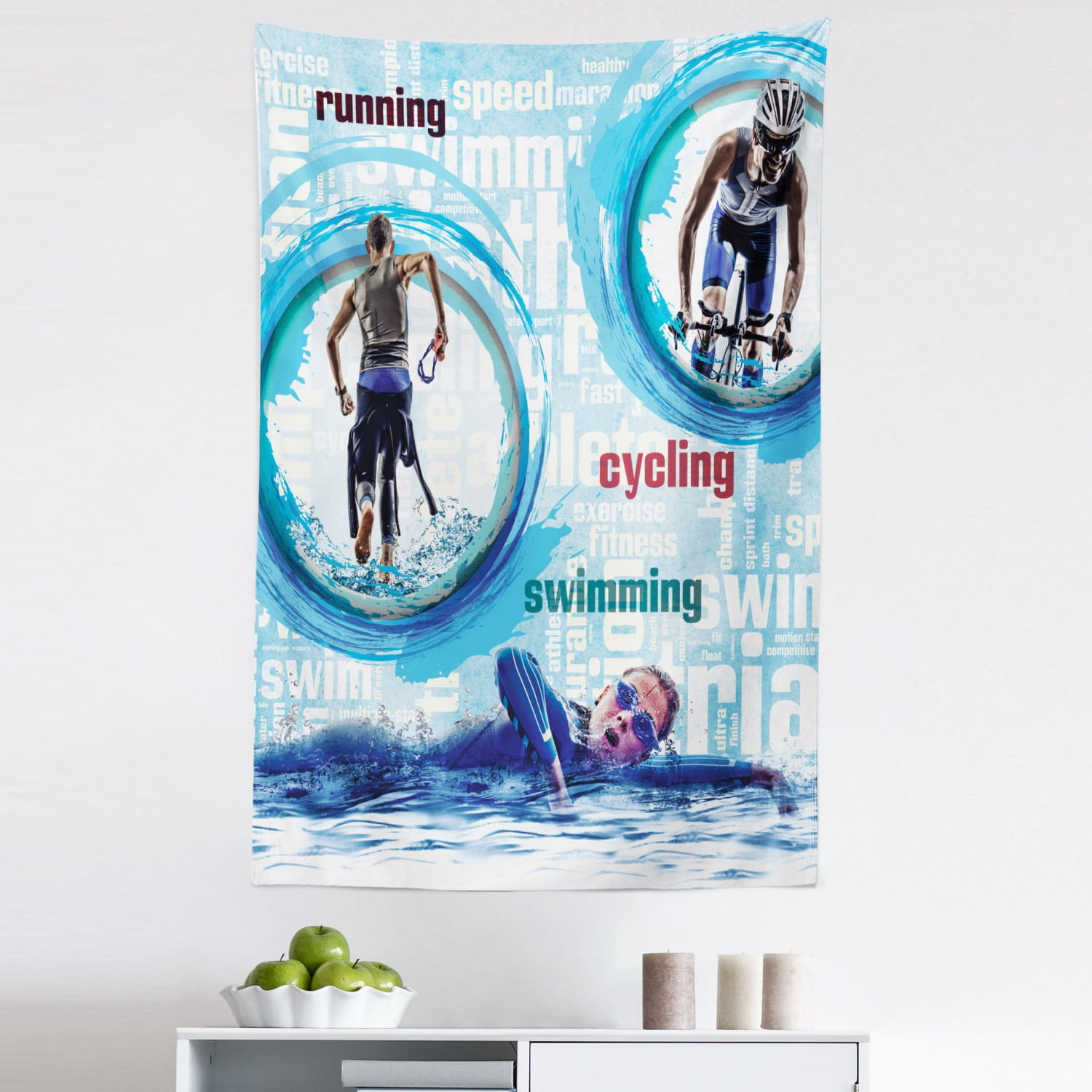 Triathlon Tapestry, Olympics Sports Themed Composition with Running ...