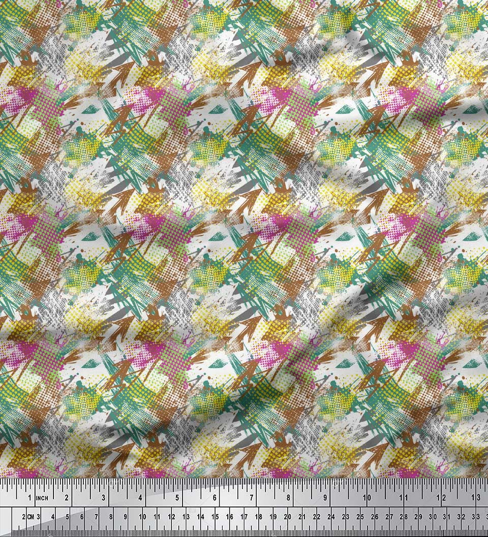 Soimoi Brown Silk Fabric Star & Brush Stroke Abstract Print Fabric by ...