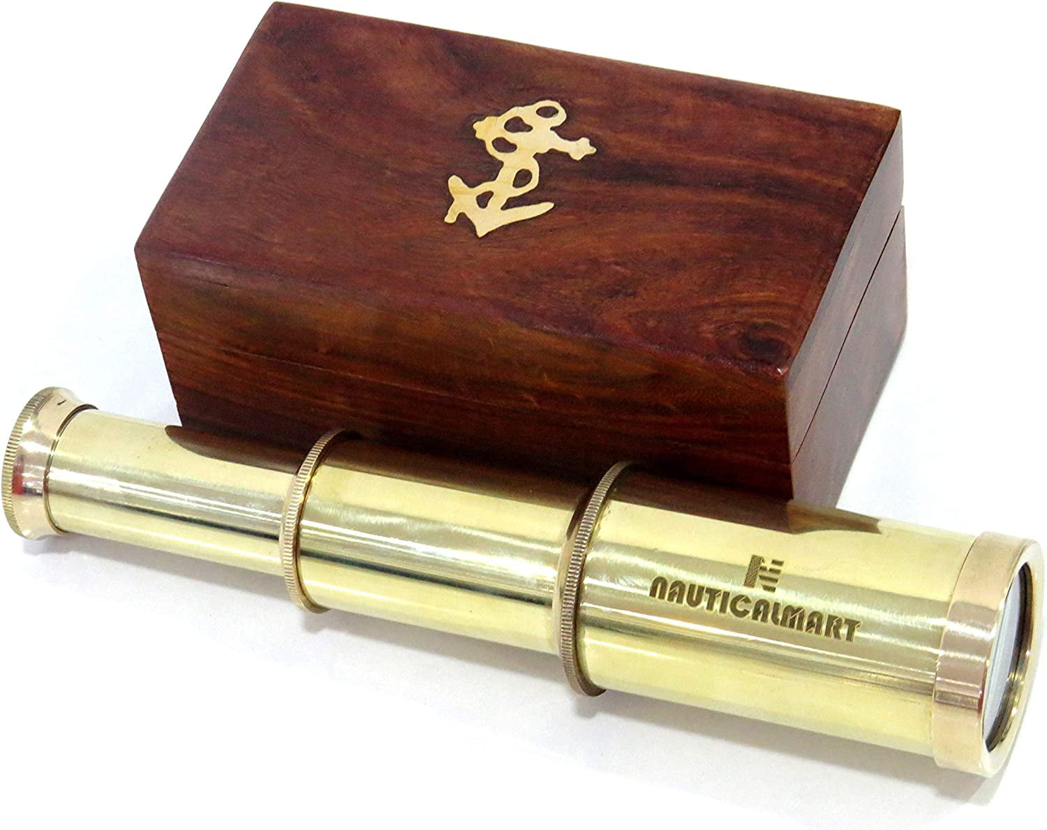Brass Nautical Telescope 6" with Rosewood Box - Pirate Navigation ...