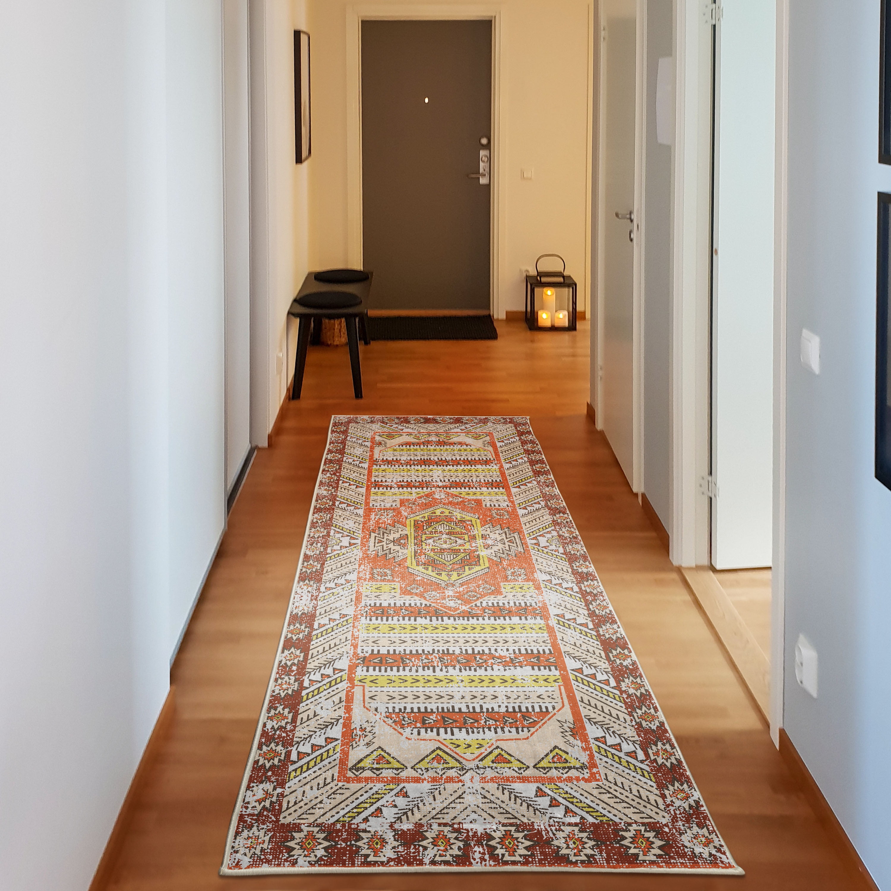 Ethnic Decorative Rug, Folkloric and Bohemian Artwork of Geometric ...