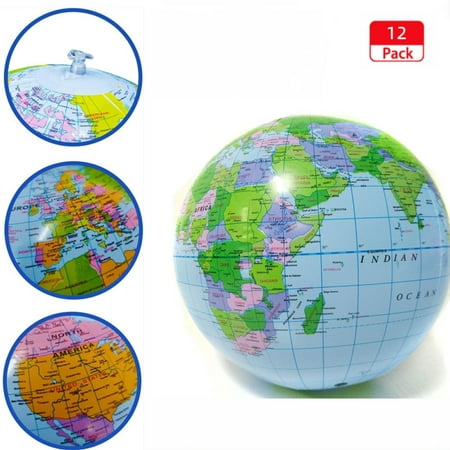 Inflatable World Globe Ball Set of 12 Print Blue and Clear - Colorful ...