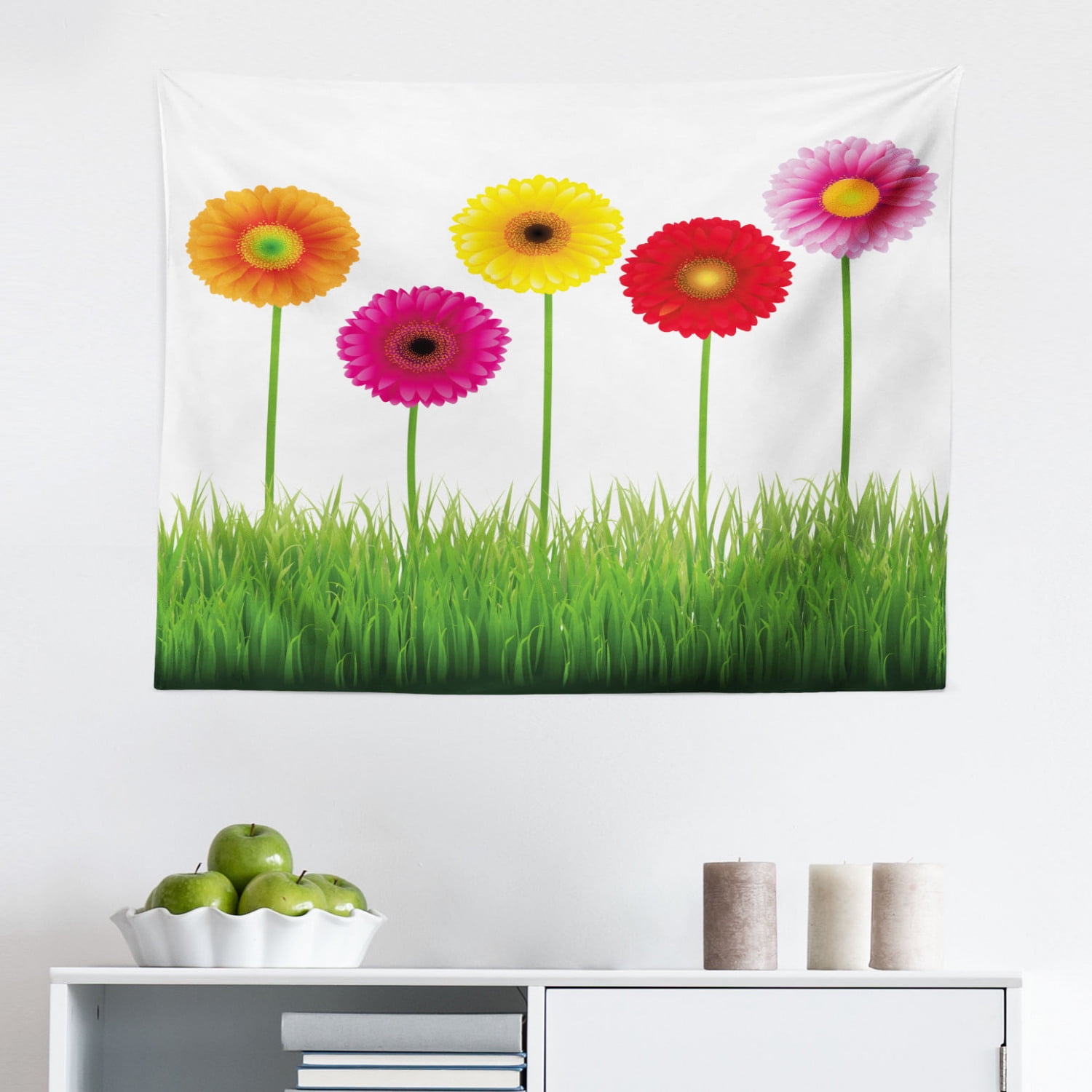 Gerber Daisy Tapestry, Oil Painting Print with Abstract Vibrant Flower ...