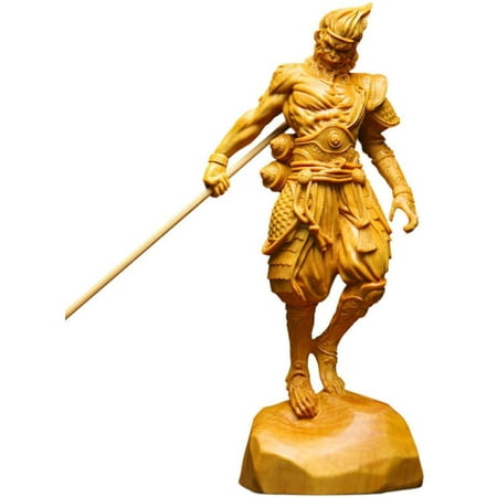 12CM Boxwood Sun Wukong Sculpture Monkey King Feng Shui Wooden Figure ...