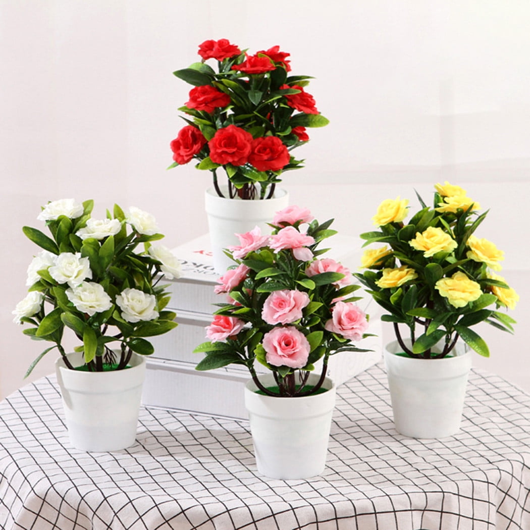 Artificial Fake Rose Flowers Plants In Pot Outdoor Garden Office Home ...