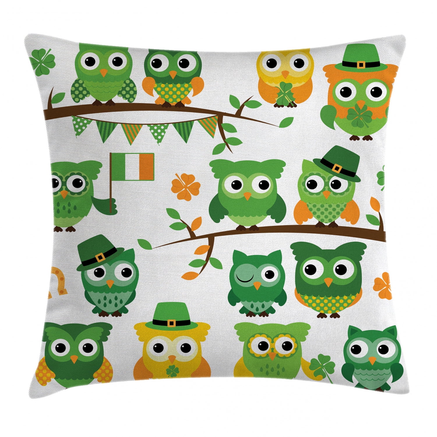 St Patricks Day Throw Pillow Cushion Cover Irish Owls With