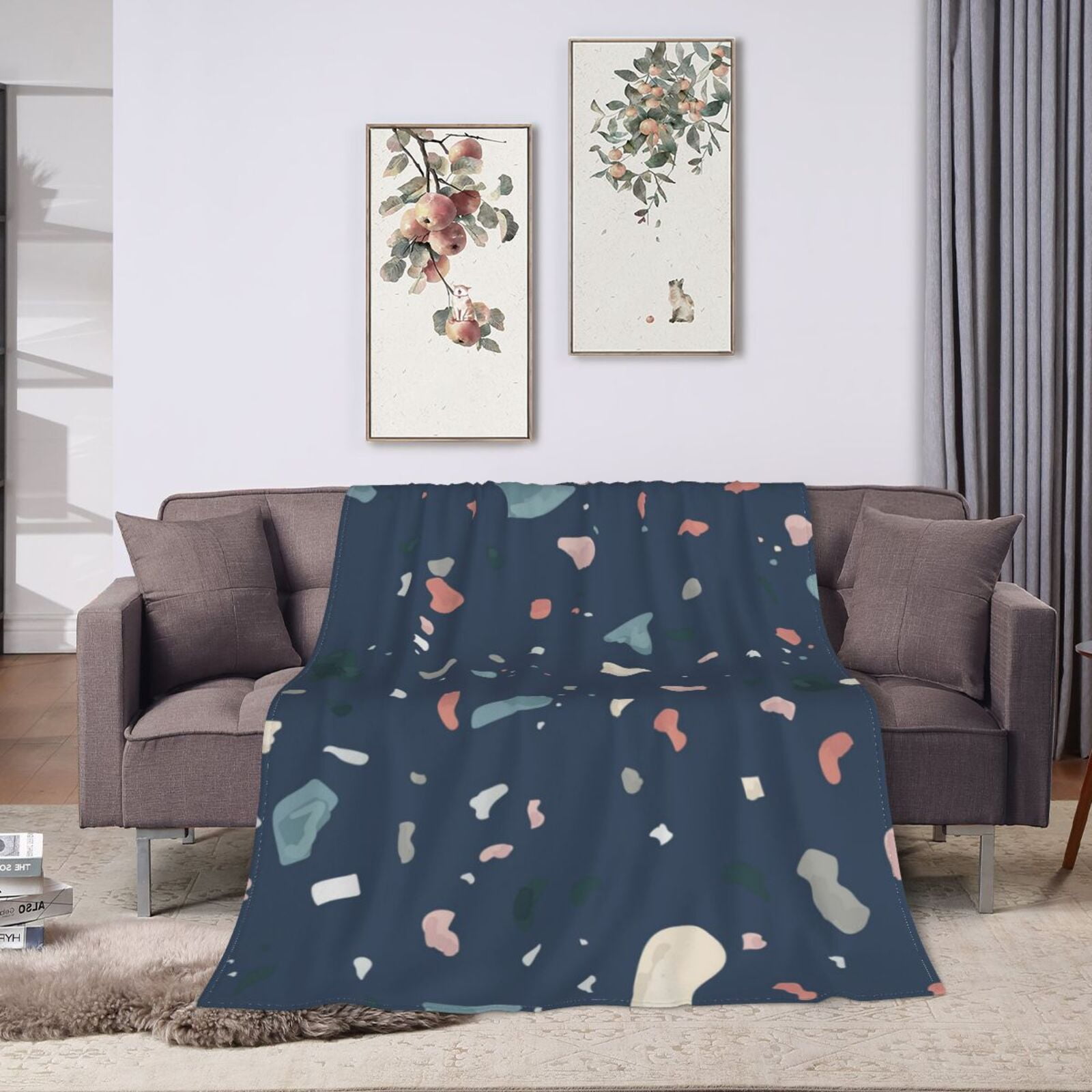 ZNDUO Blue Abstract Terrazzo Pattern Throw Blanket, Lightweight Cozy ...