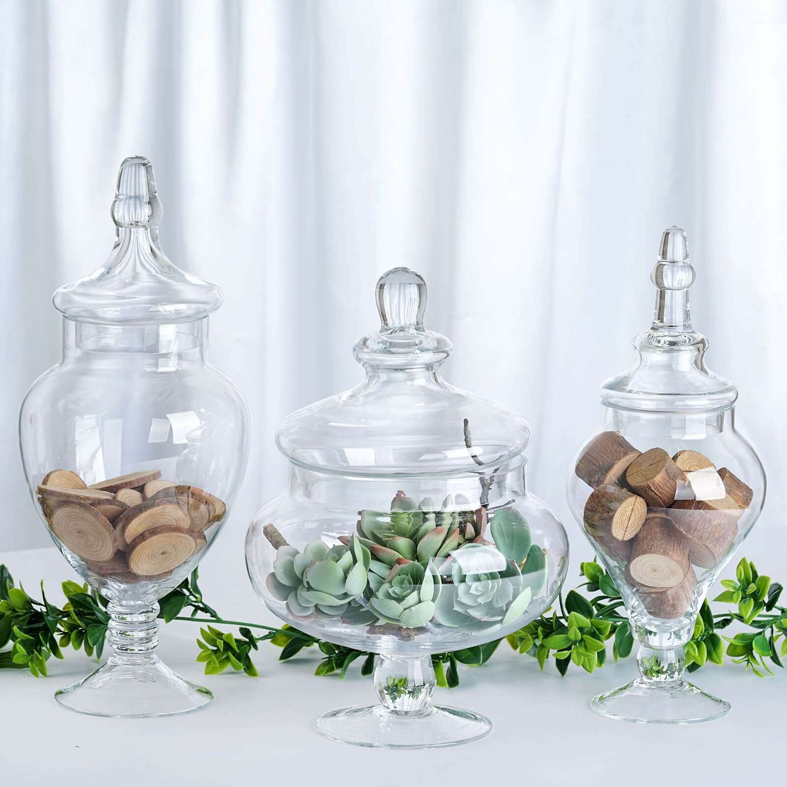 Efavormart Set Of 3 Clear Apothecary Glass Candy Jars With Lids 12