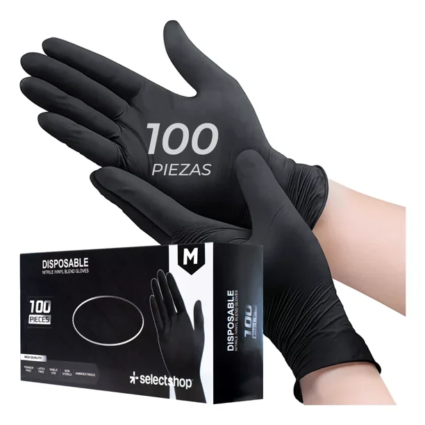 Guantes De Nitrilo Vinil Libre De Latex Sin Polvo Azul Negro | Walmart ...