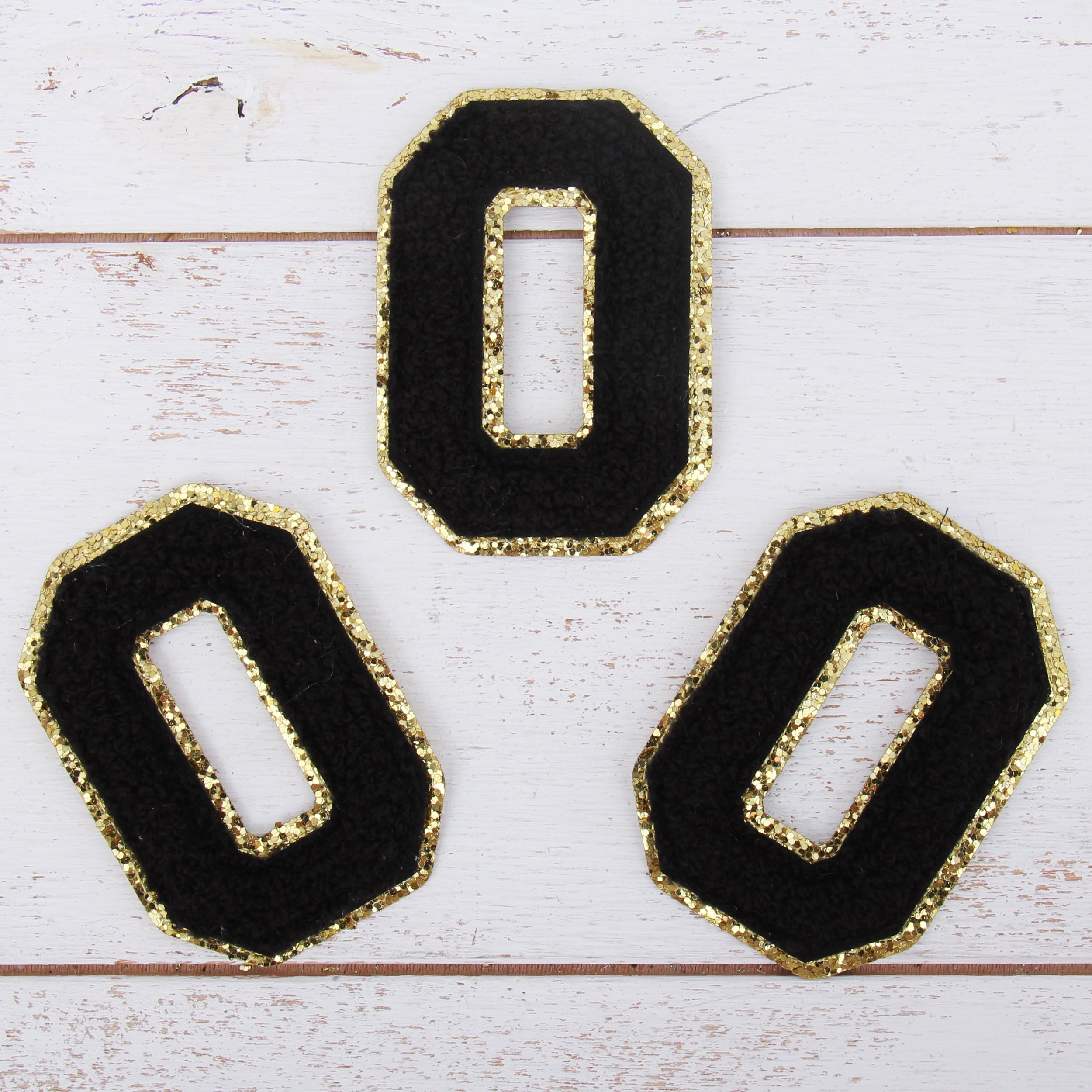 3 Pack Chenille Iron On Glitter Varsity Letter "O" Patches - Black ...