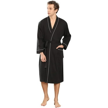 FashGudim 100% Cotton Knit Robe for Men Lightweight Summer Robes Thin Kimono Bathrobes Knee ...
