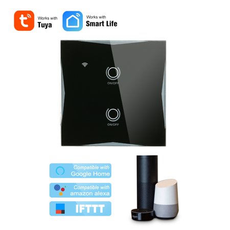Wifi Smart Wall Touch Switch 2 Gang Glass Panel Mobile APP Tuya/Touch ...
