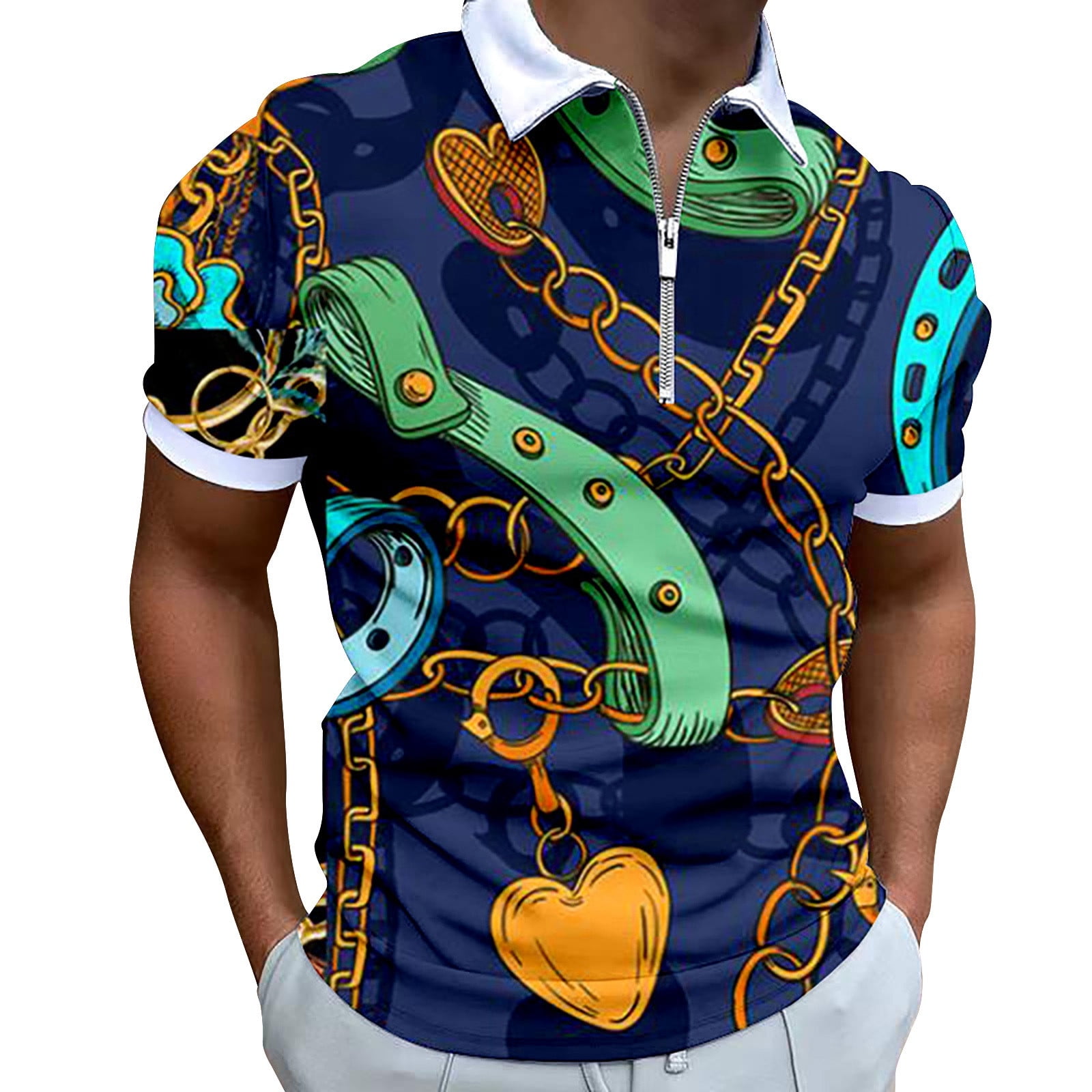 ZRBYWB Polo Shirts For Men Men's Zipper Shirts Short Sleeve Casual Slim ...