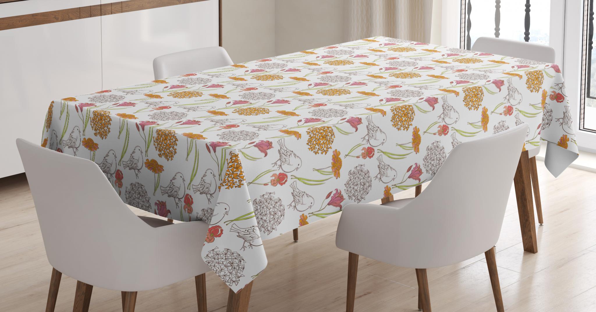 Floral Tablecloth, Retro Spring Themed Foliage Pattern Including Lily ...