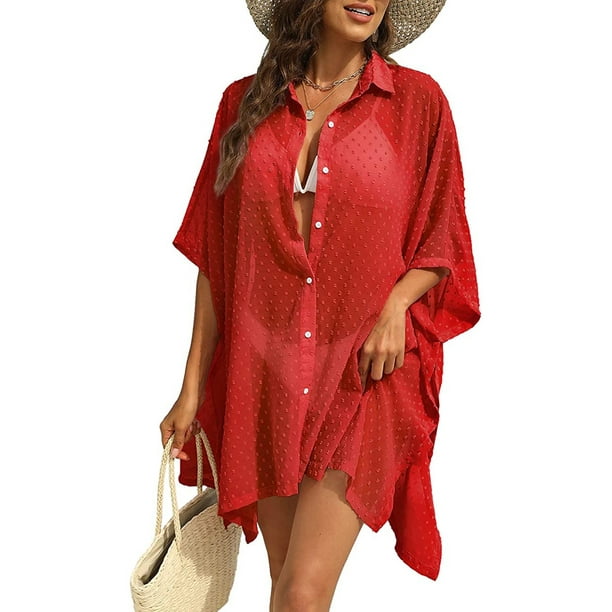 Aunavey Womens Swiss Polka Dot Bathing Suit Cover Ups Chiffon Beach