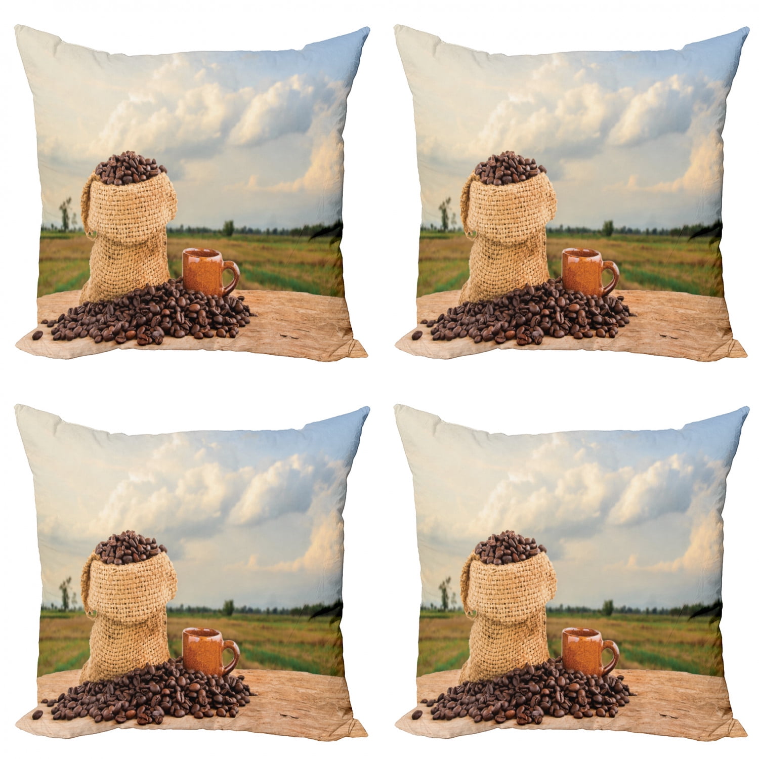 Coffee Throw Pillow Cushion Case Pack of 4, Burlap Sack Filled with ...