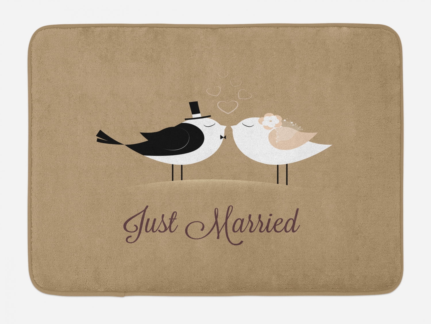 Wedding Bath Mat, Bride and Groom Birds Kissing Just Married Hand ...