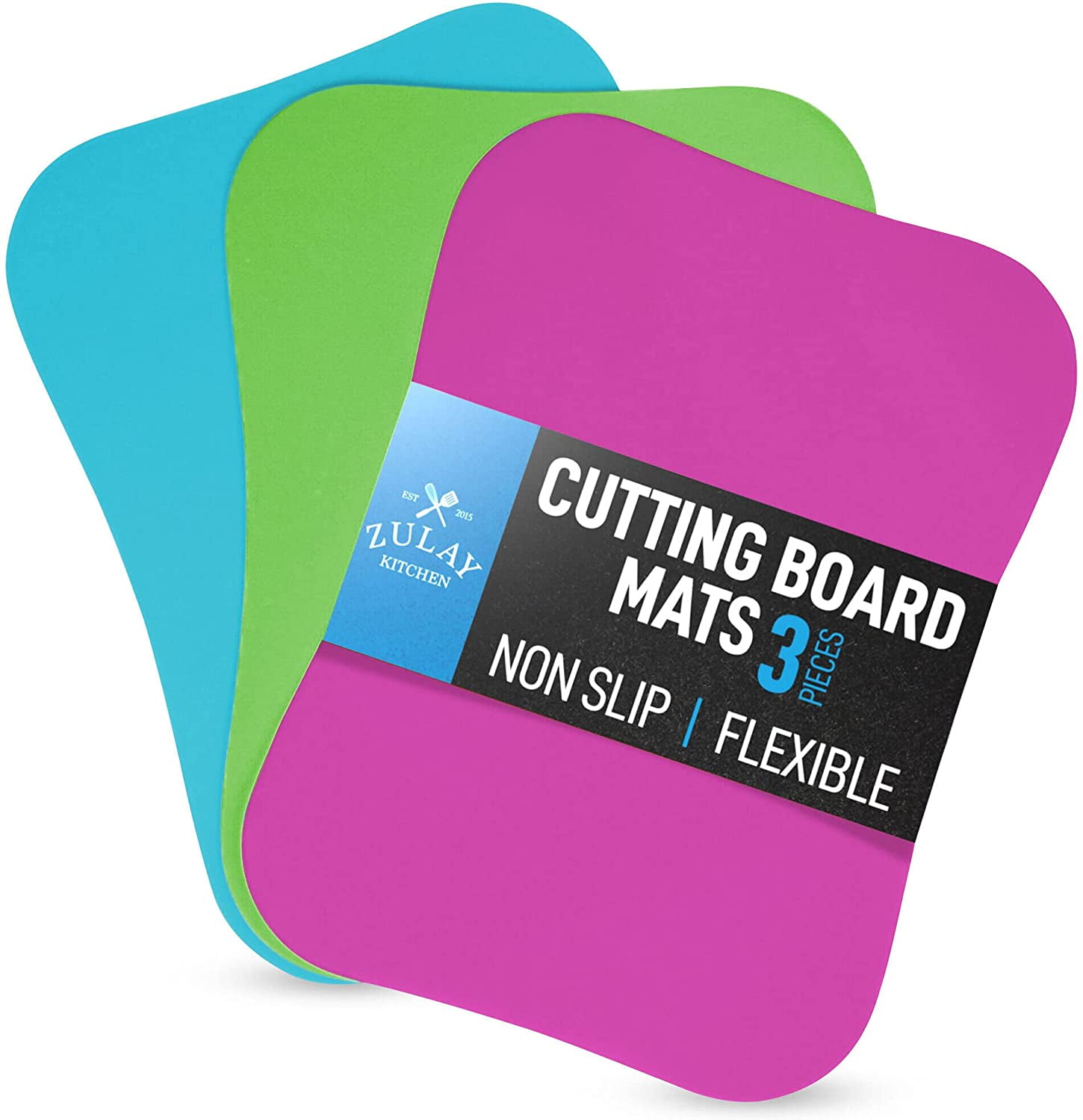 Zulay Kitchen Set of 3 Extra Thick Flexible Plastic Cutting Board Mats ...
