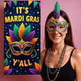 Golden Mask Mardi Gras Banner Green Yellow Feathers Carnival Display ...