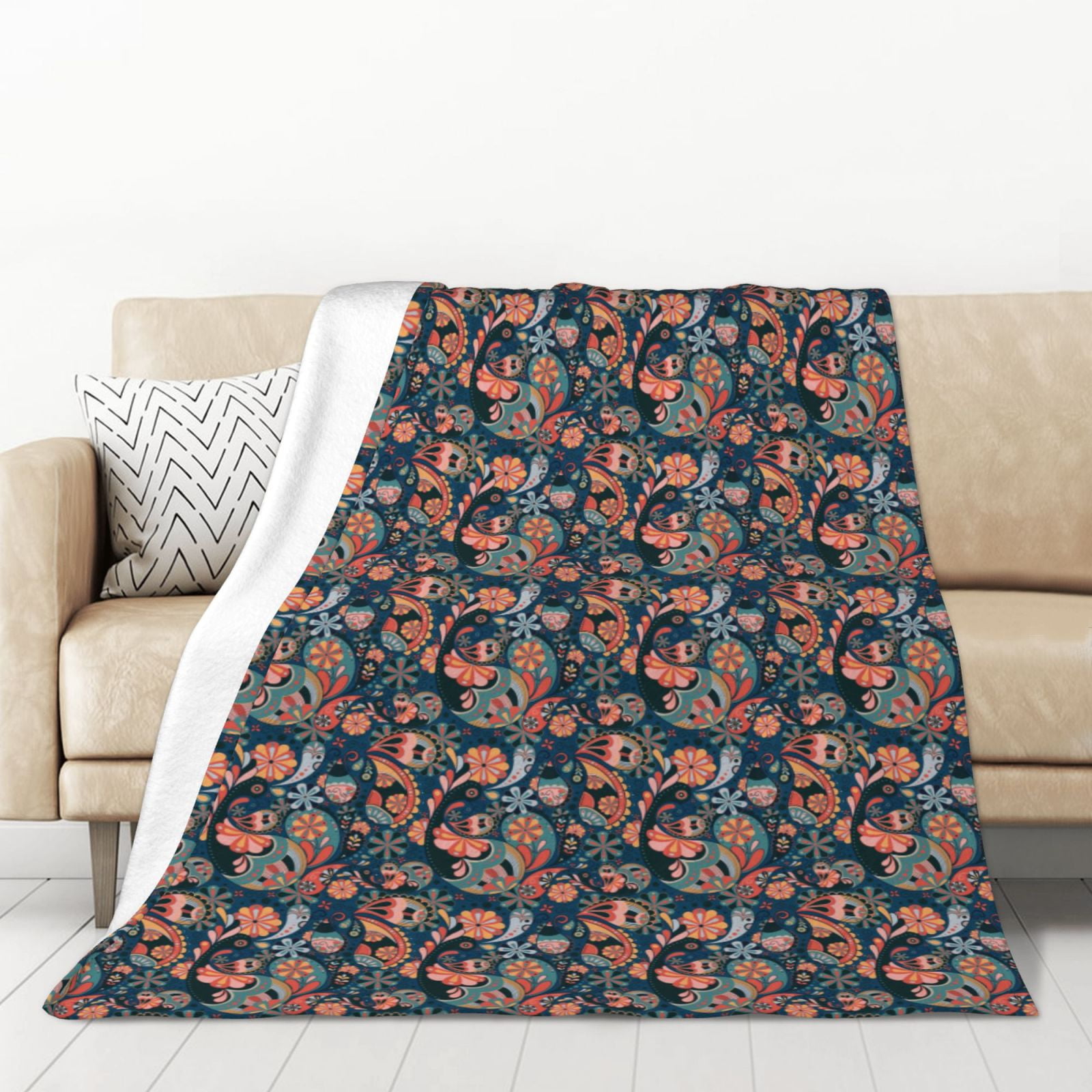 XMXT Throw Blankets, Paisley Flower Print Bed Blanket for Bedroom Sofa ...