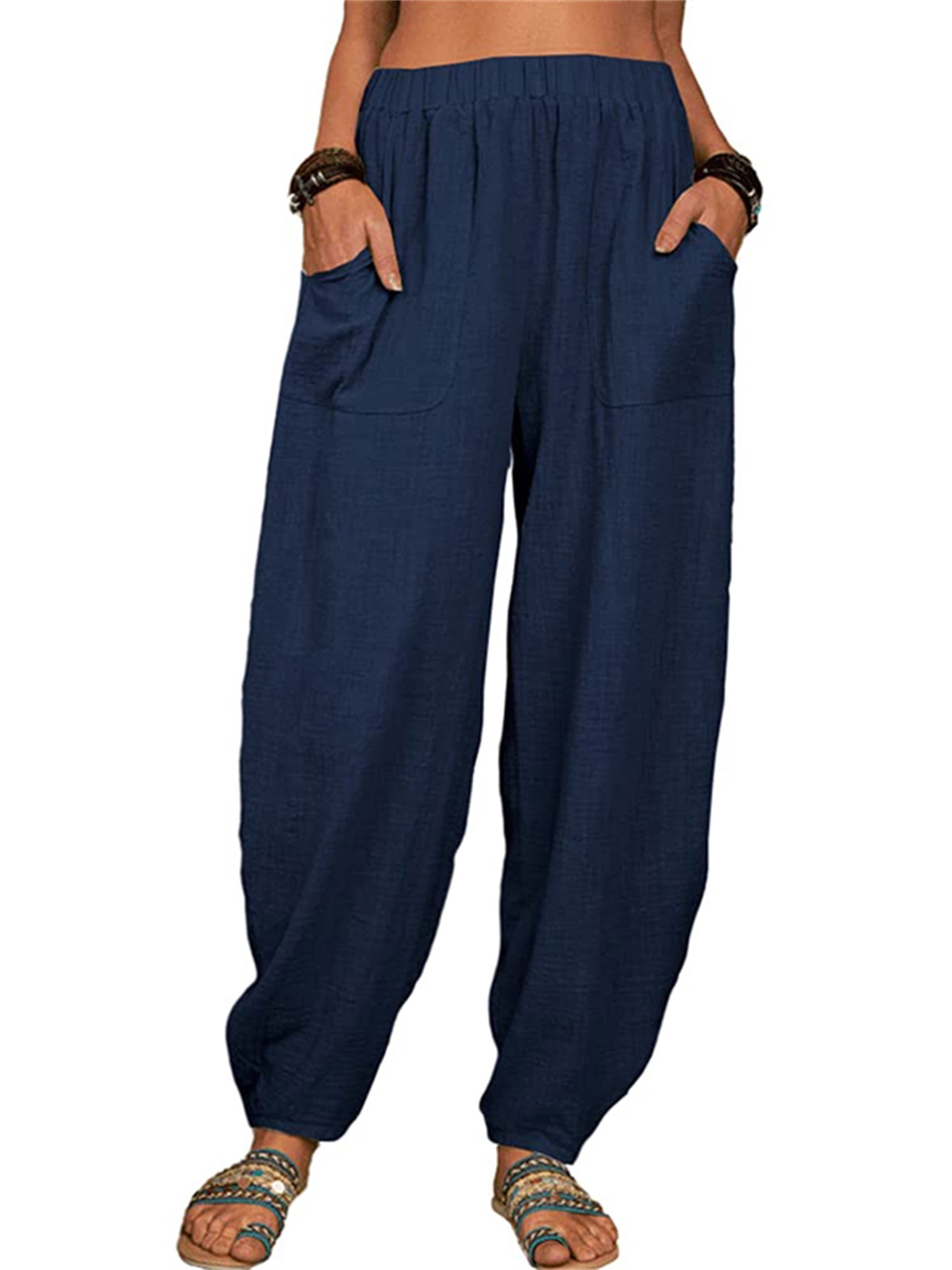 Seyurigaoka Women's Multiple Pockets Long Pants, Plus Size for Elastic ...