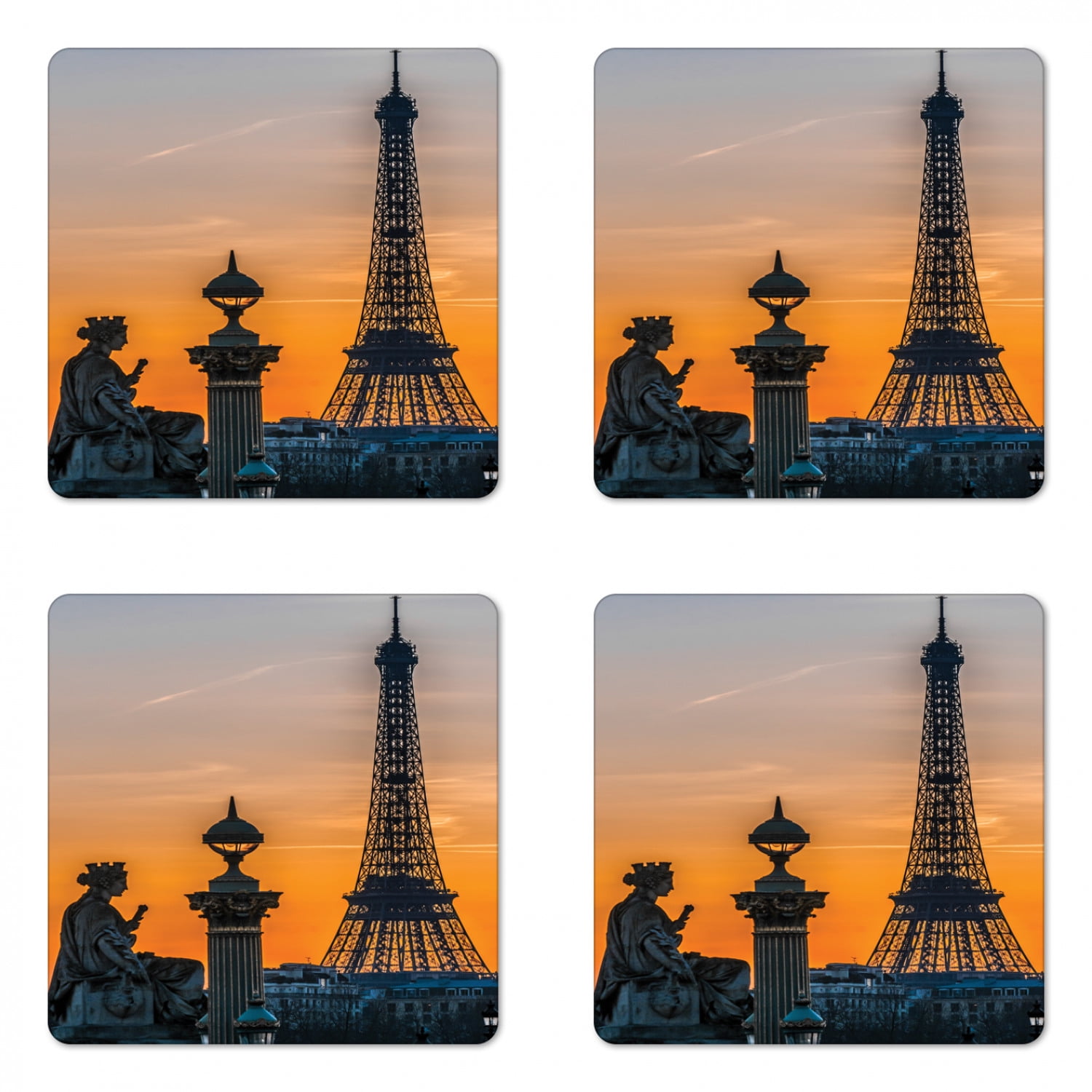 Paris Coaster Set of 4, Historic France European Photo on Ombre Sunset ...