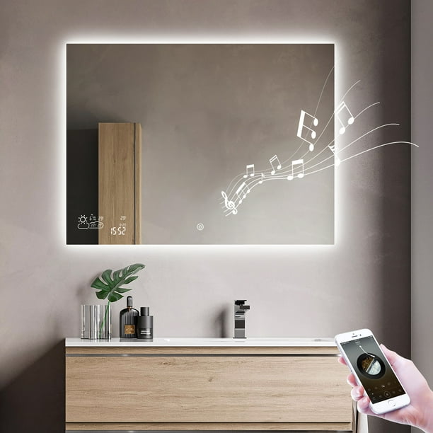 BYECOLD LED Bathroom Mirror with Bluetooth Speaker Backlit LED Smart ...