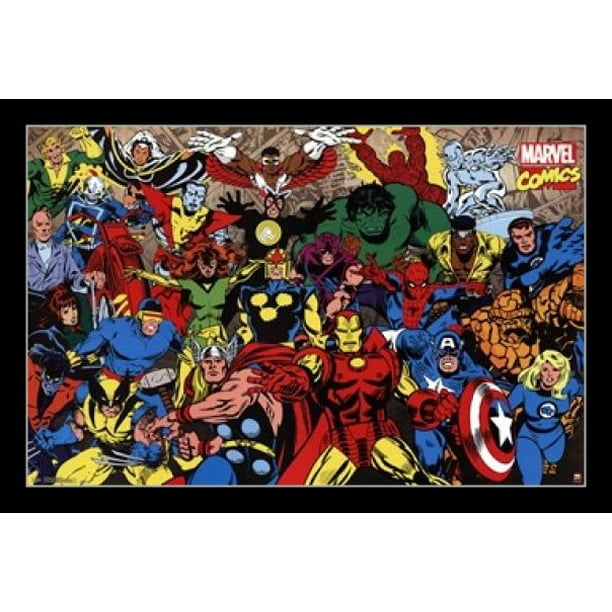 Marvel - Retro Lineup Laminated & Framed Poster Print (36 x 24 ...