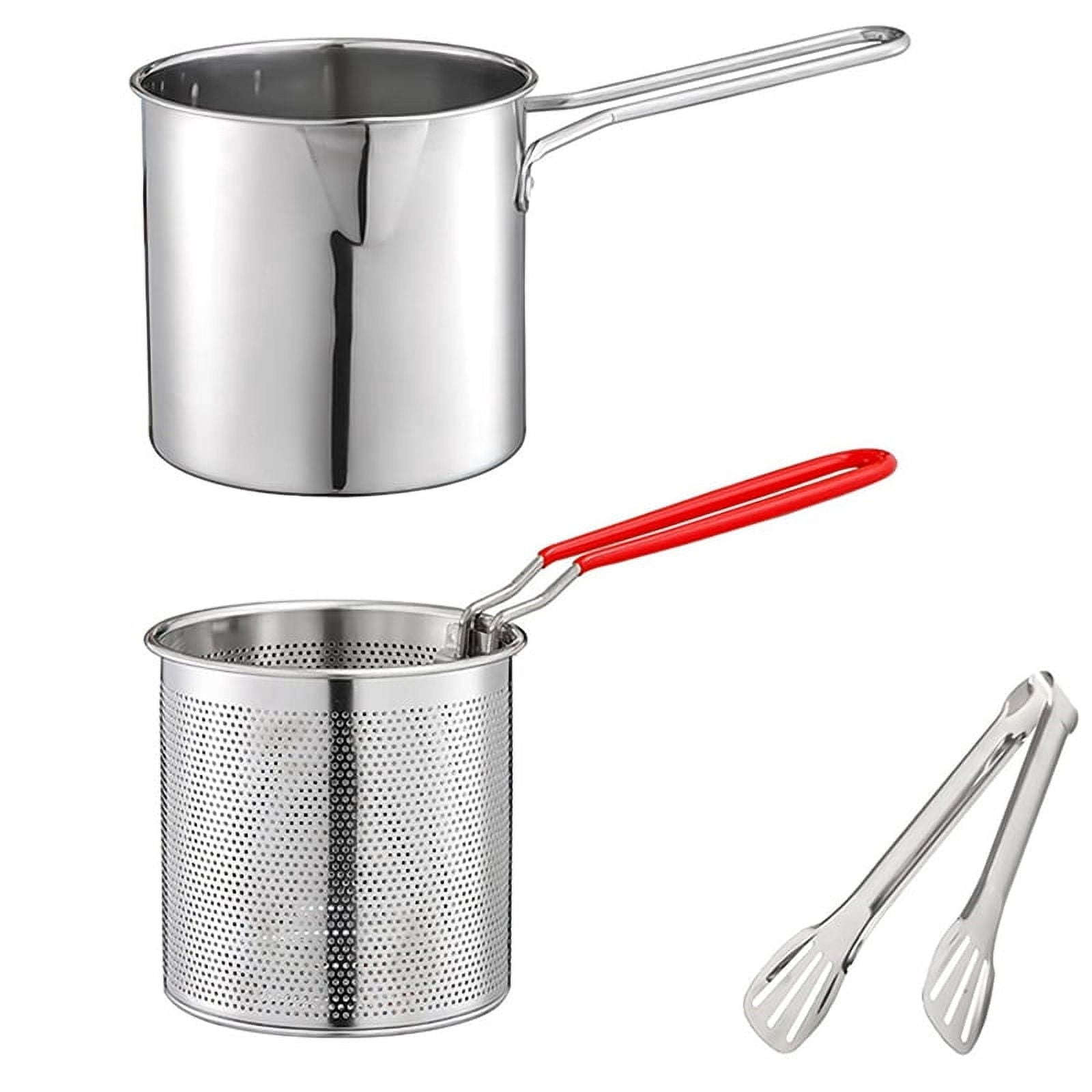 Olla para freír profunda con colador y pinzas de acero inoxidable, olla ...