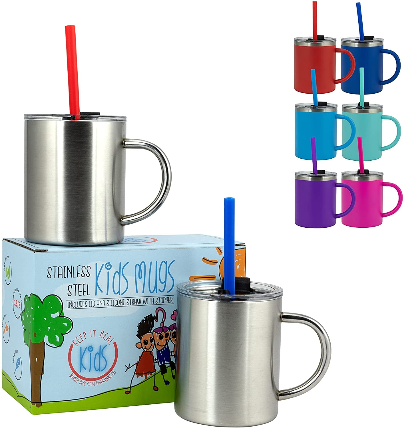 Stainless Steel Kids Mugs - BPA Free 10 oz Childrens Cup, Coffee Style ...