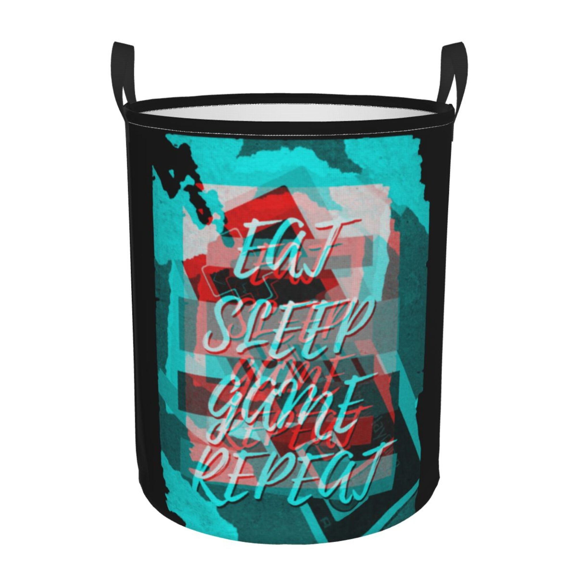 TEQUAN Waterproof Laundry Hampers, Retro Eat Sleep Game Repeat Poster ...