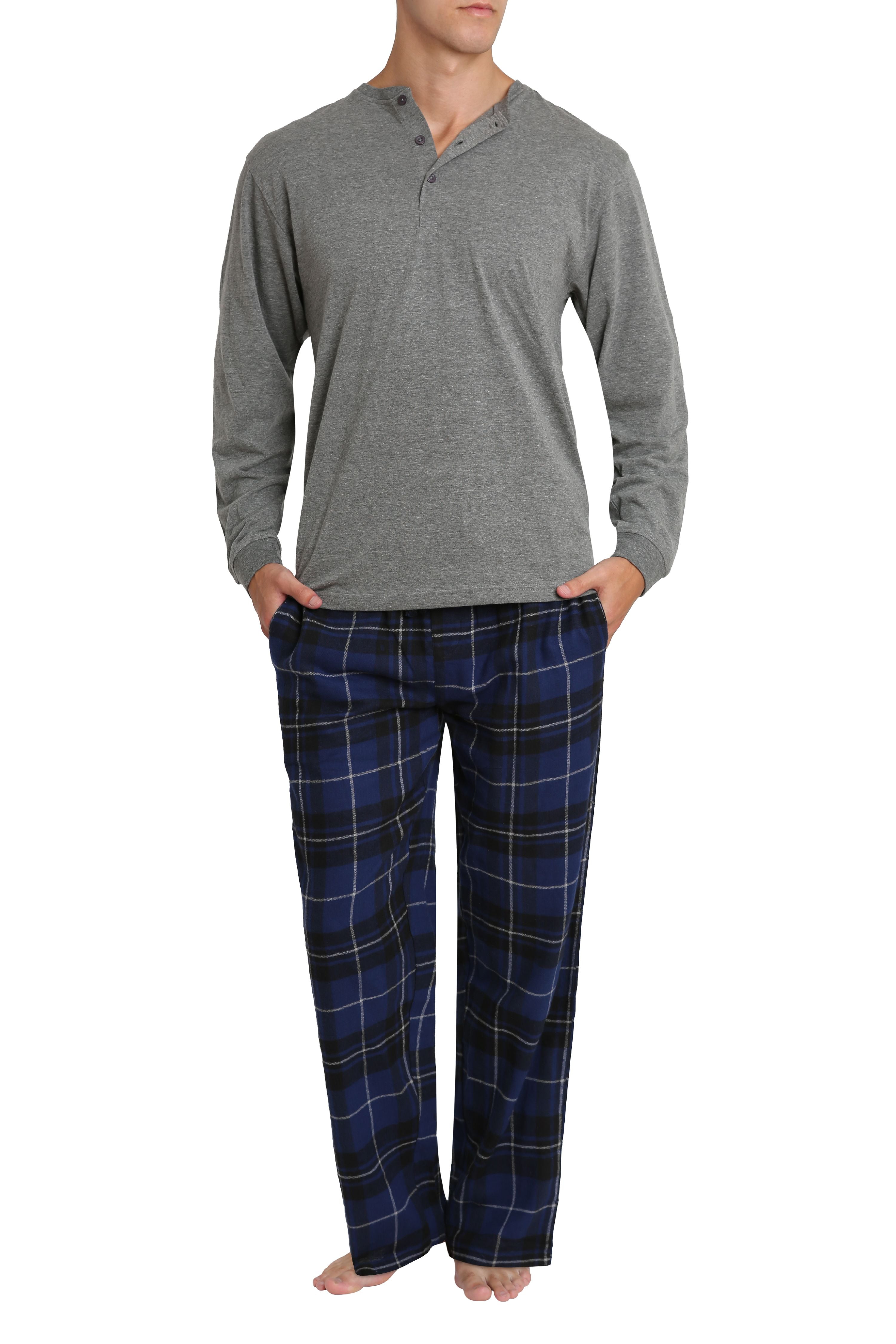 Mr. Sleep Adult Men's Flannel Pajama Pant and Long Sleeve Henley Cotton ...