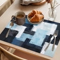 Abstract Blue Cotton Linen Placemats Set of 12, White Black Color Block ...