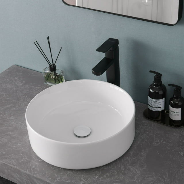 16" Round Bathroom Sink with Pop Up Drain,Bathroom Sinks Above Counter ...