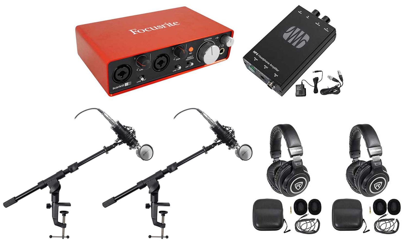 Focusrite Podcasting Podcast Recording Bundle w/ (2) Mics+Headphones ...