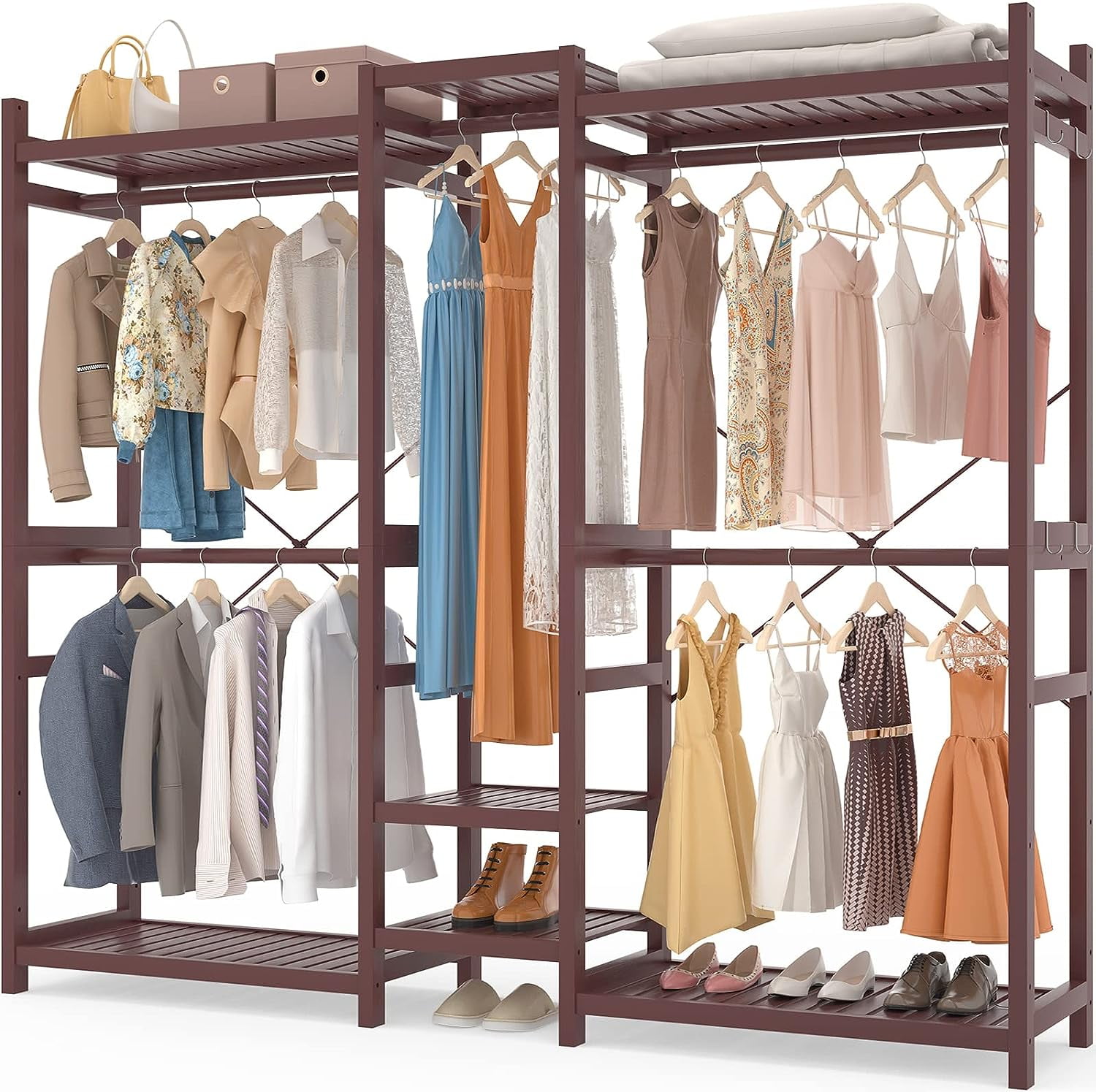 GUAIPOU Bamboo Closet System Clothing Rack for Hanging Clothes, Large ...