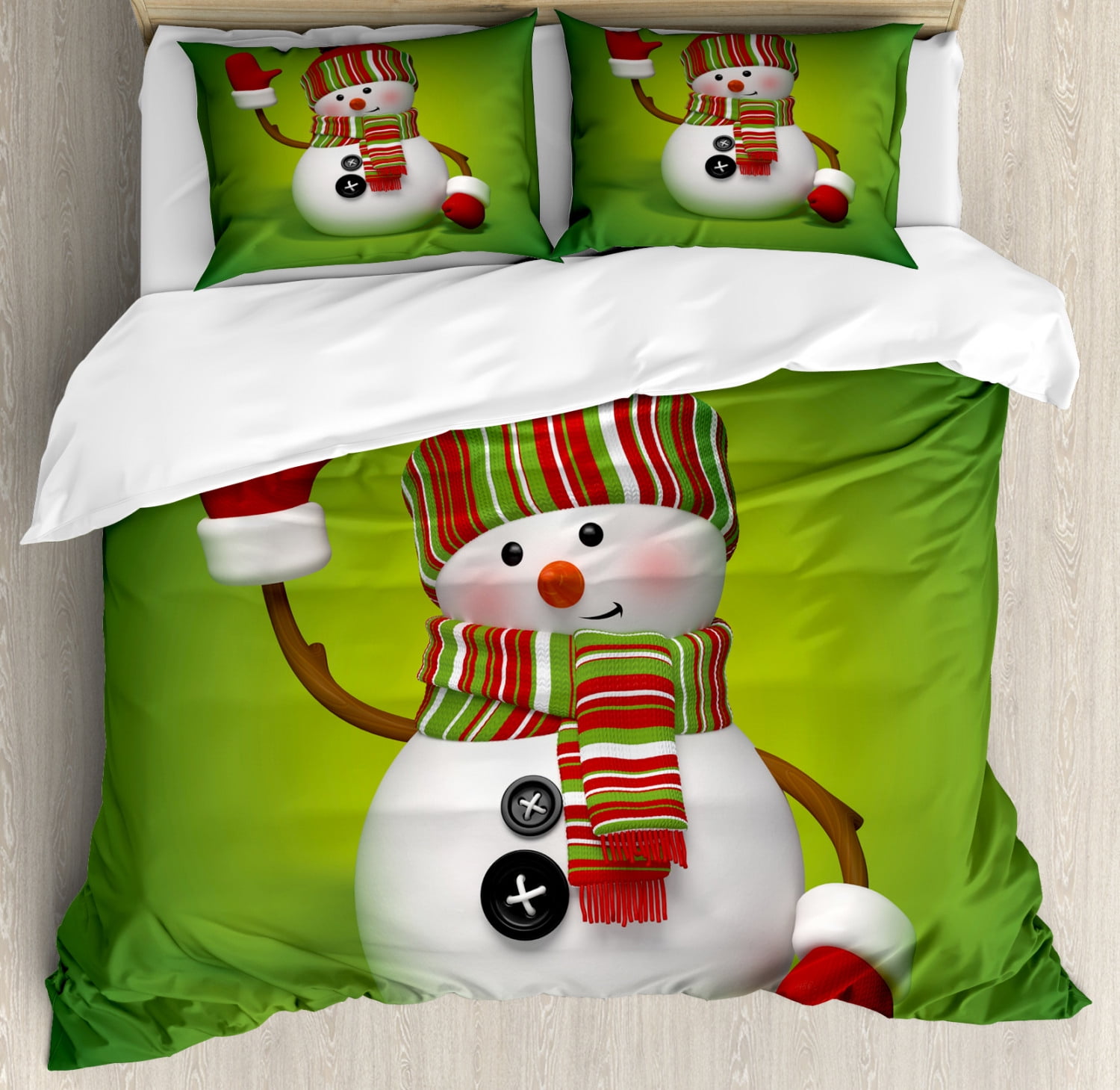 Snowman Duvet Cover Set King Size, 3D Style Fun Character Greeting ...