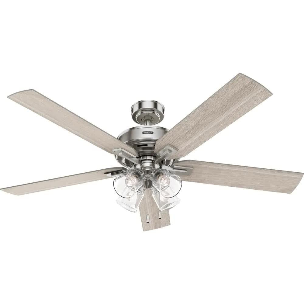 Restored Hunter Fan 60 Inch Traditional Brushed Nickel Finish Indoor ...
