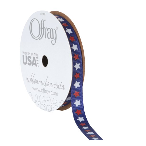 Offray Ribbon, Royal Blue 3/8 inch Stars Grosgrain Ribbon, 9 feet ...