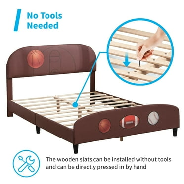 Basketball Design Twin Size Bed Frame, Upholstered Platform Bed with ...