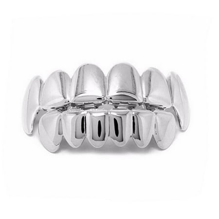 Silver Gold Teeth Grillz, Vampire Fangs Top Bottom Teeth Grillz Set ...