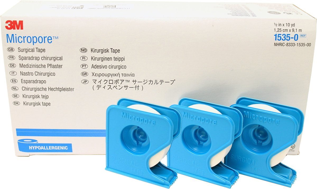 3-Pack 3M 1535-0 Micropore Surgical Tape with Dispenser 1/2 in. (Set of ...