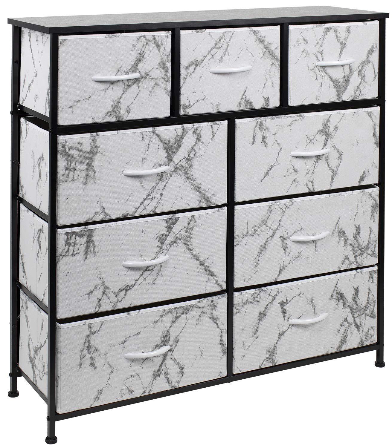 Sorbus Dresser with 9 Drawers- Black Frame, White Marble Drawers ...