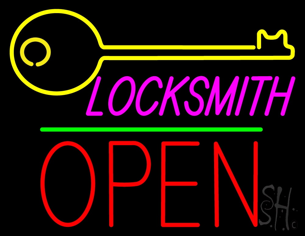 Locksmith Logo Block Open Green Line LED Neon Sign 15" Tall x 19" Wide ...