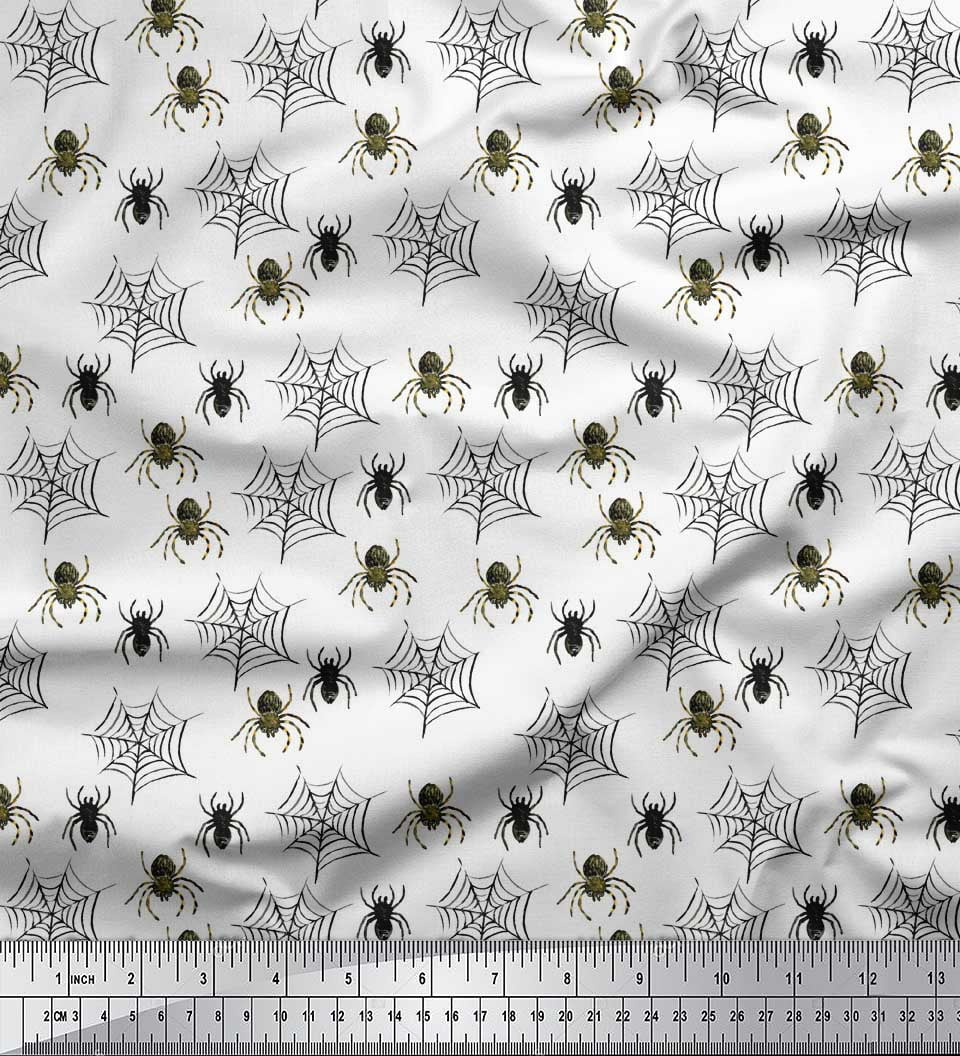 Soimoi White Rayon Fabric Web & Spider Insects Print Fabric by the Yard ...